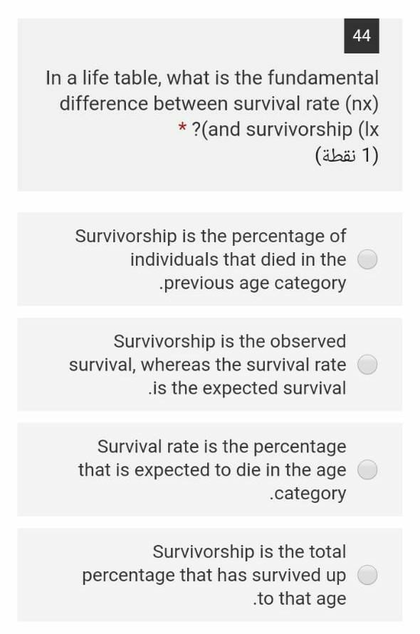 Solved 44 In a life table, what is the fundamental | Chegg.com