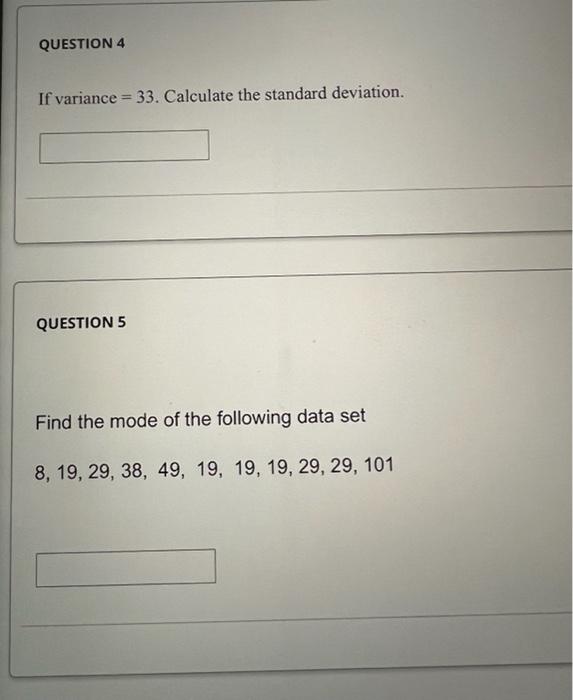 Solved If variance =33. Calculate the standard deviation. | Chegg.com