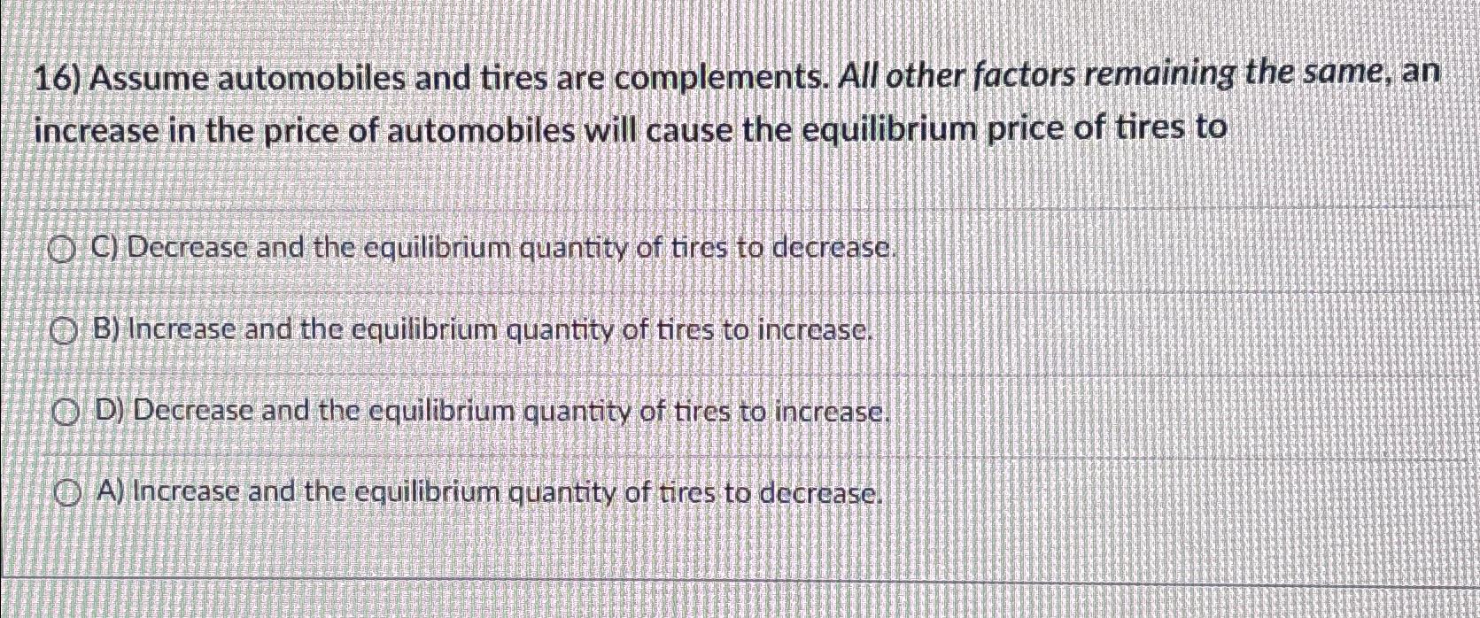 Solved Assume automobiles and tires are complements. All | Chegg.com