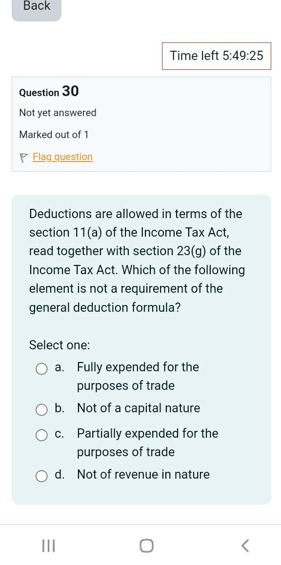 Deductions are allowed in terms of the section 11(a) | Chegg.com