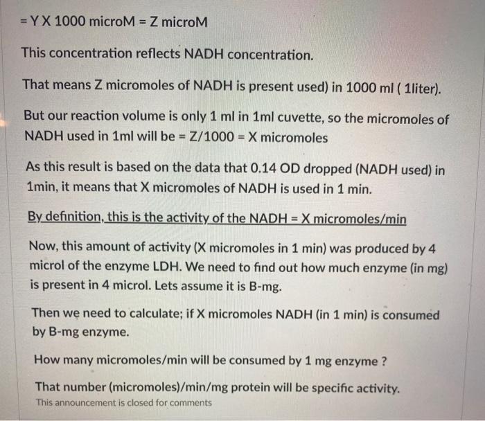 Solved Activity: micromoles/min Specific activity: | Chegg.com
