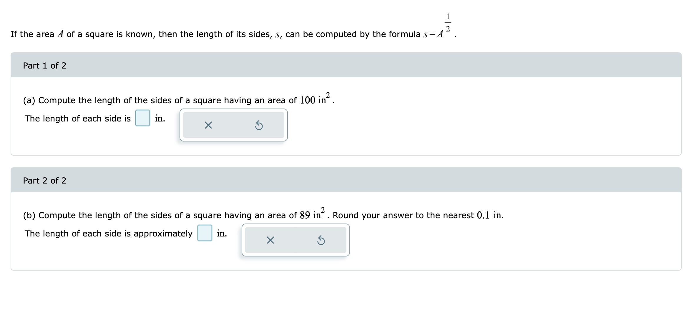 Solved If the area A ﻿of a square is known, then the length | Chegg.com
