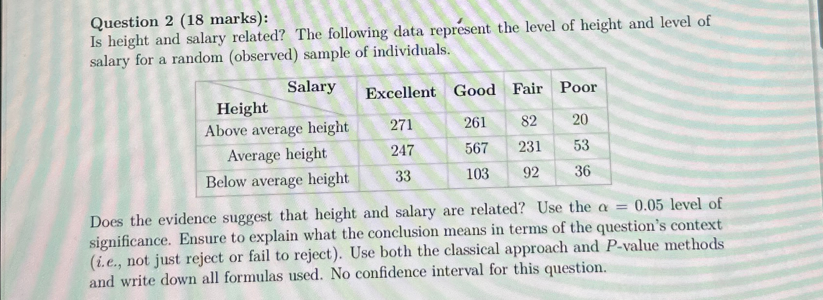 Solved Question 2 (18 ﻿marks):Is height and salary related? | Chegg.com