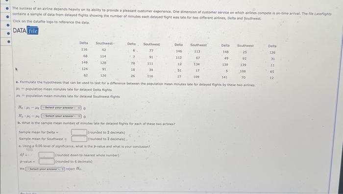 Solved contains a sample of data from delayed fights showing | Chegg.com