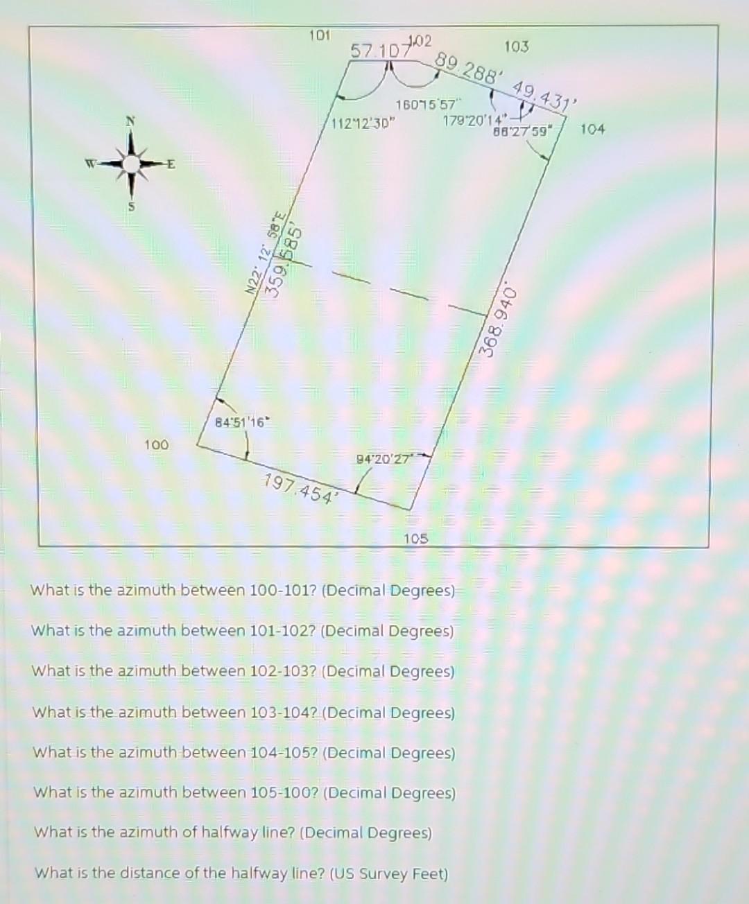 Solved What is the azimuth between 100-101? (Decimal | Chegg.com