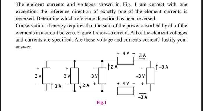 Solved The element currents and voltages shown in Fig. 1 are | Chegg.com