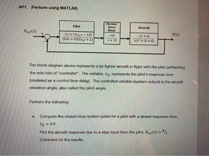AP1. (Perform using MATLAB) Pilot Flevator Servo | Chegg.com