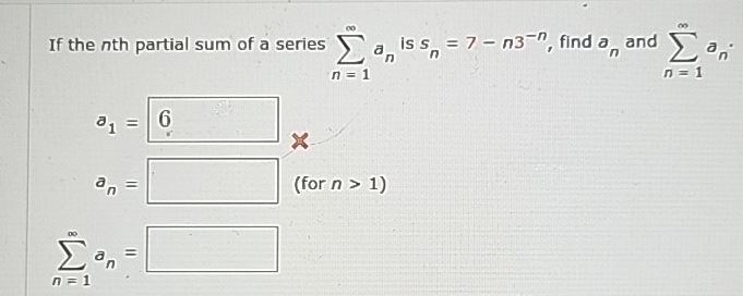 Solved If the nth partial sum of a series ∑n=1∞an ﻿is | Chegg.com