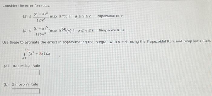 Solved Consider the error formulas. | Chegg.com