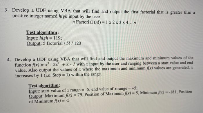 Solved 3 Develop A Udf Using Vba That Will Find And Output 