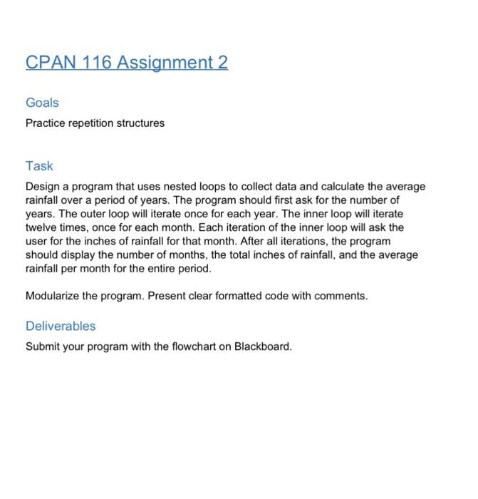 Solved CPAN 116 Assignment 2 Goals Practice repetition | Chegg.com