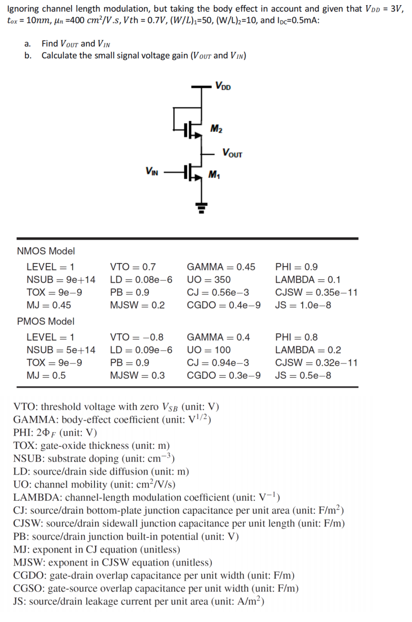 Solved Ignoring channel length modulation, but taking the | Chegg.com