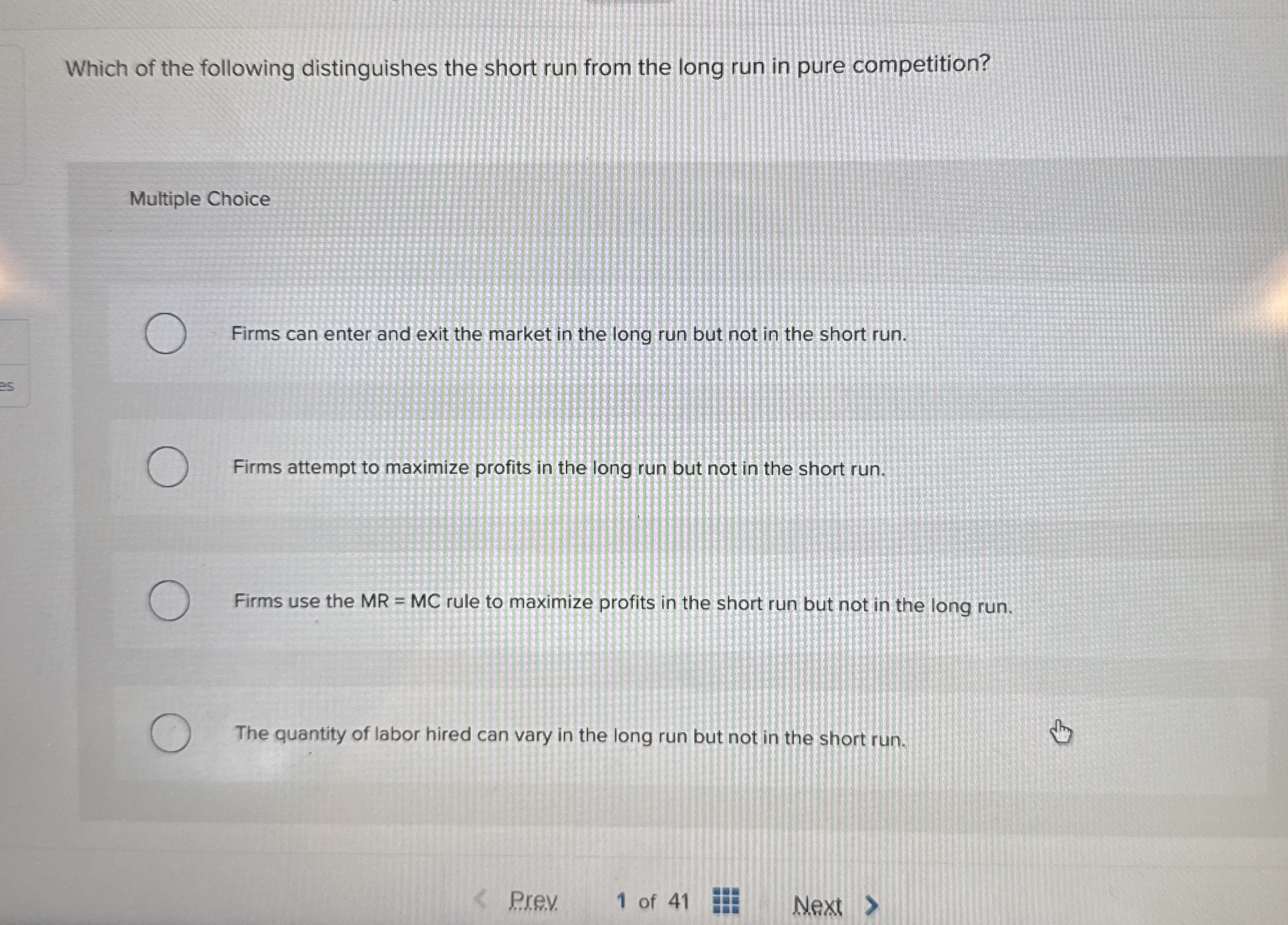 Solved Which of the following distinguishes the short run | Chegg.com