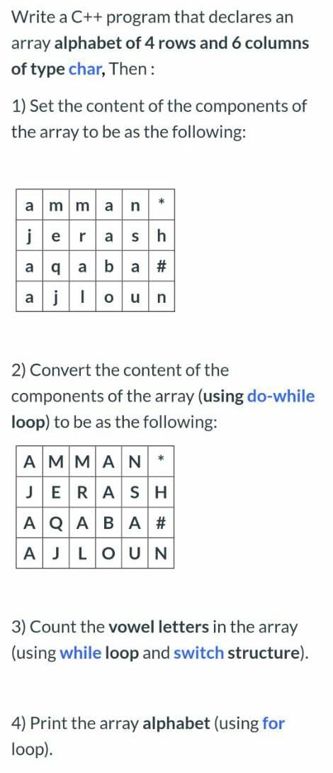 Solved Write a C++ program that declares an array alphabet | Chegg.com