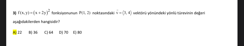 Solved f(x,y)=(x+2y)2 ﻿fonksiyonunun P(1,2) ﻿noktasındaki | Chegg.com