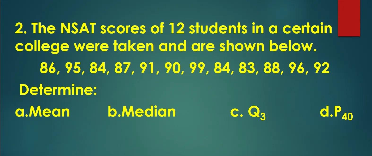 Solved 2. The NSAT scores of 12 students in a certain | Chegg.com