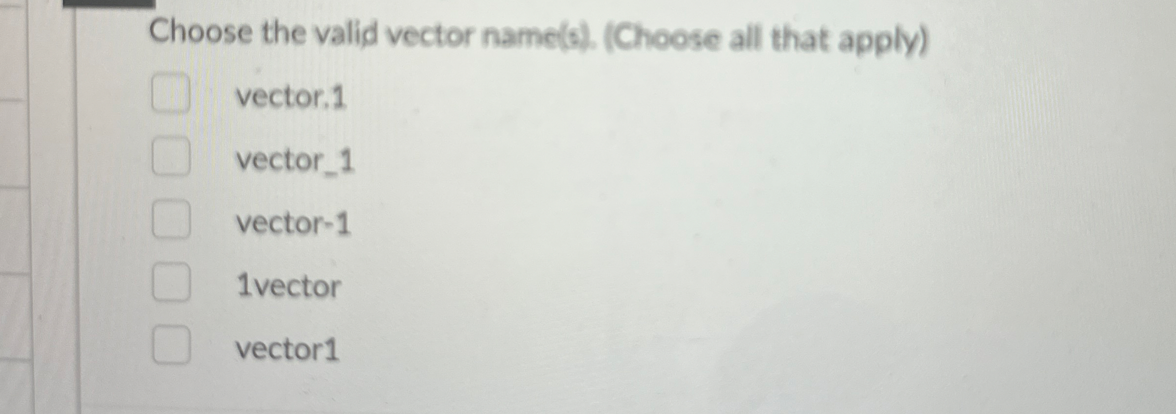 Solved Choose the valid vector name(s). (Choose all that | Chegg.com