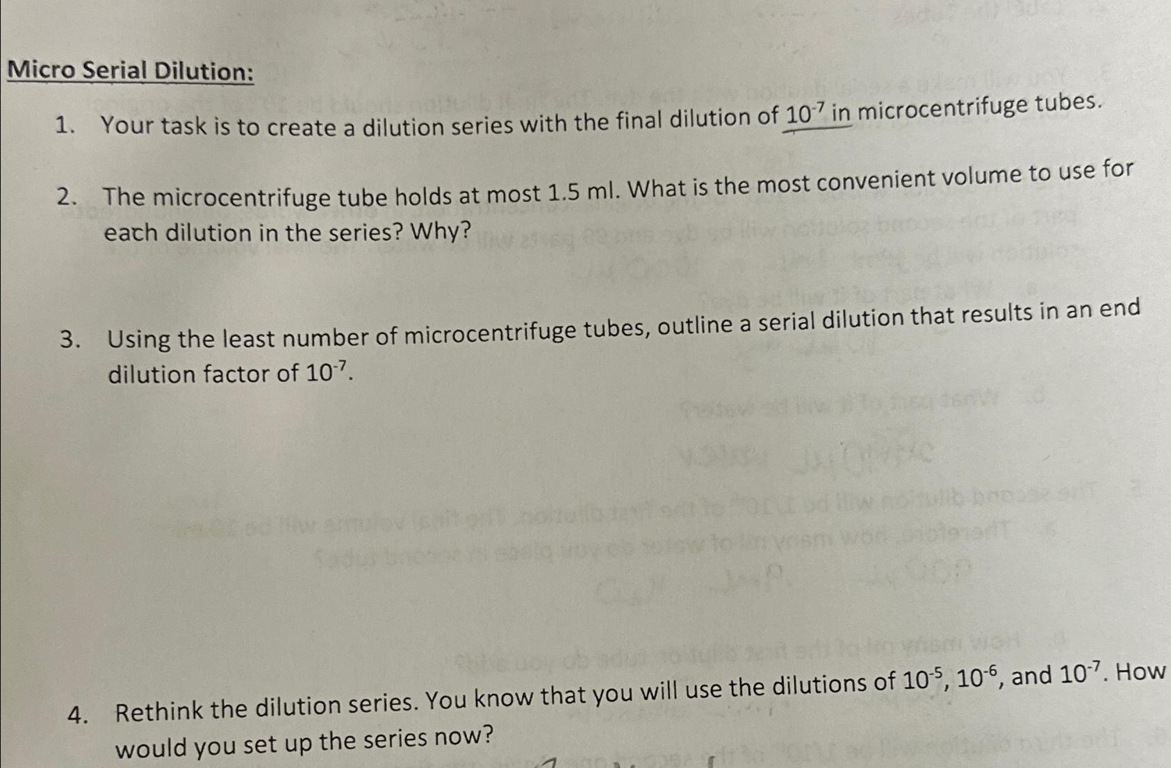 Solved Micro Serial Dilution:Your task is to create a | Chegg.com