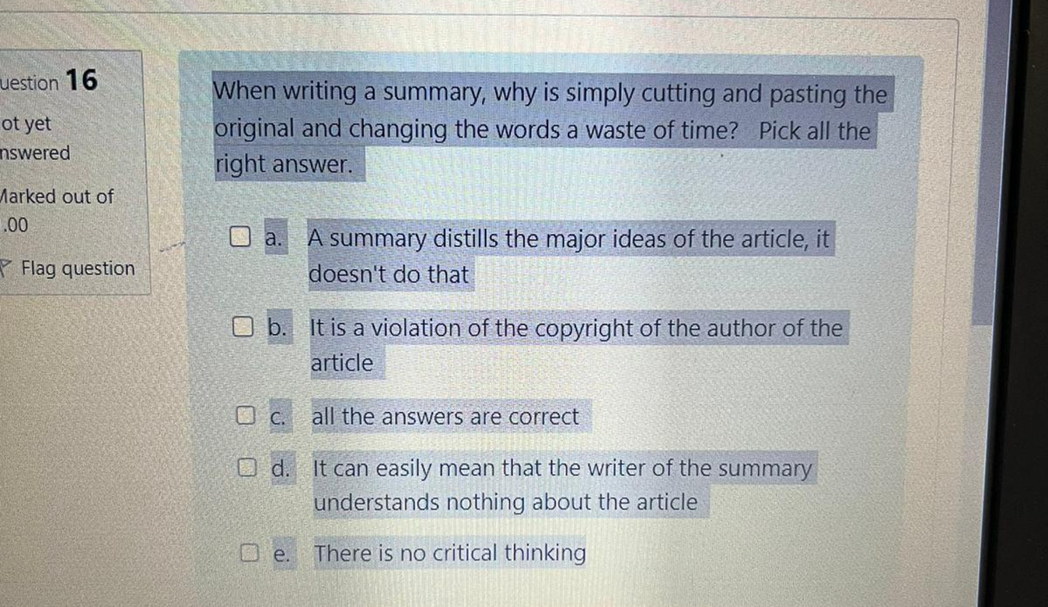 Solved When writing a summary, why is simply cutting and | Chegg.com