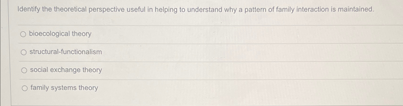 Solved Identify the theoretical perspective useful in | Chegg.com