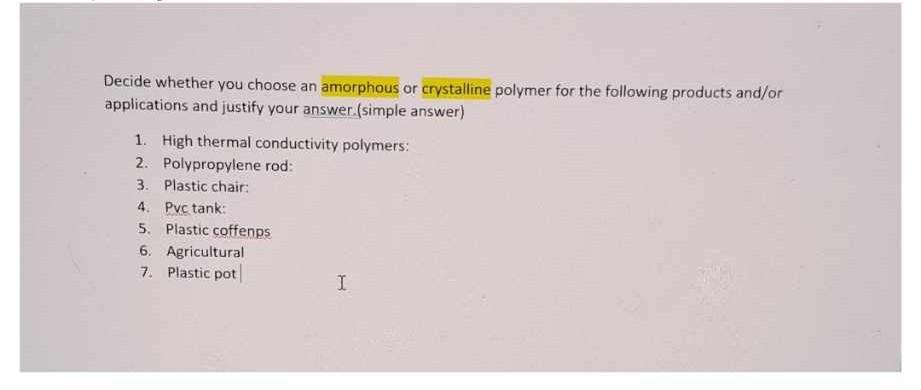 Solved Decide whether you choose an amorphous or crystalline | Chegg.com