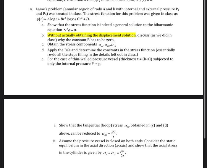 4. Lame's problem (annular region of radii a and b | Chegg.com