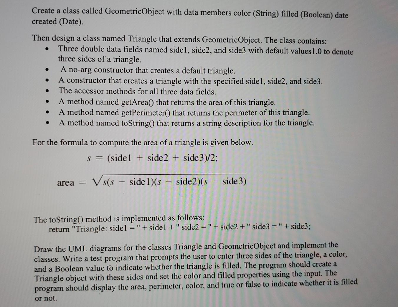Solved Create A Class Called Geometricobject With Data 6257