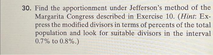30. Find the apportionment under Jefferson's method | Chegg.com