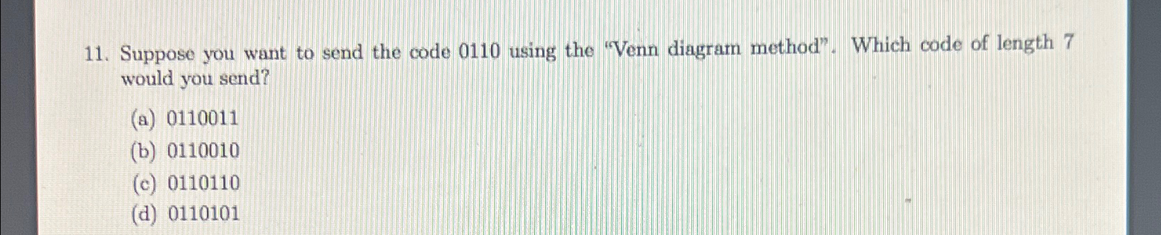 Solved Suppose you want to send the code 0110 ﻿using the | Chegg.com