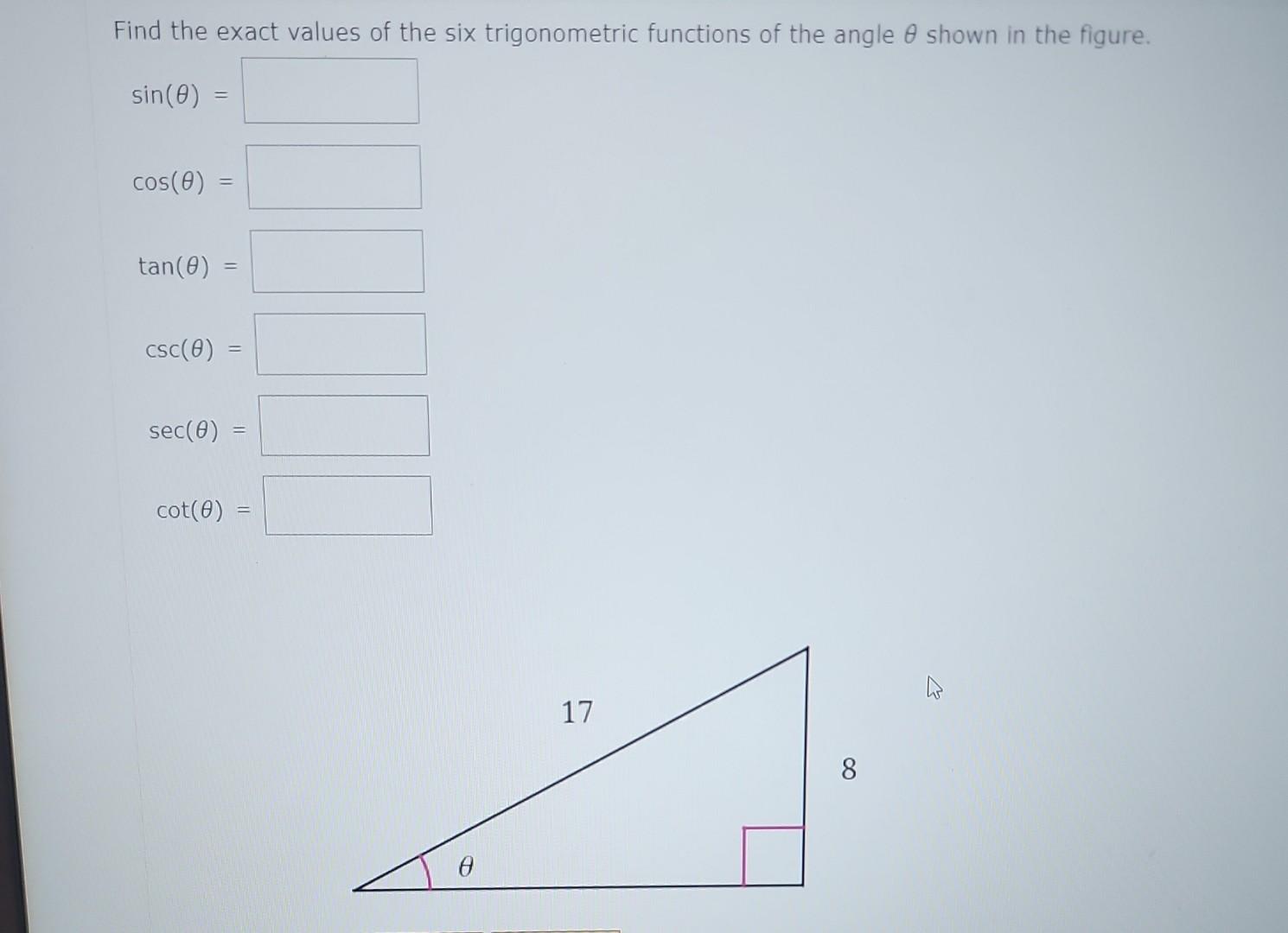 Solved Find the exact values of the six trigonometric | Chegg.com