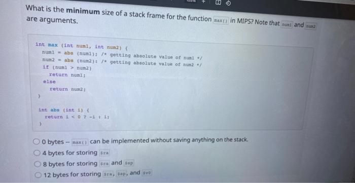 Solved What is the minimum size of a stack frame for the | Chegg.com