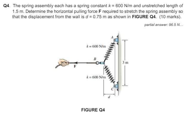 Solved Q4. ﻿The spring assembly each has a spring constant | Chegg.com