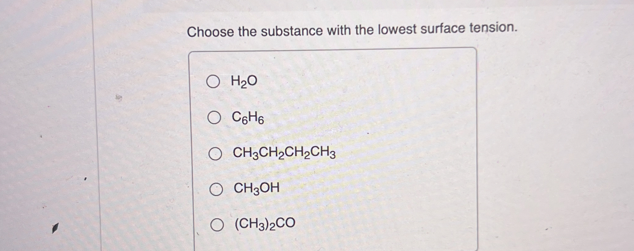 Choose the substance with the lowest surface | Chegg.com