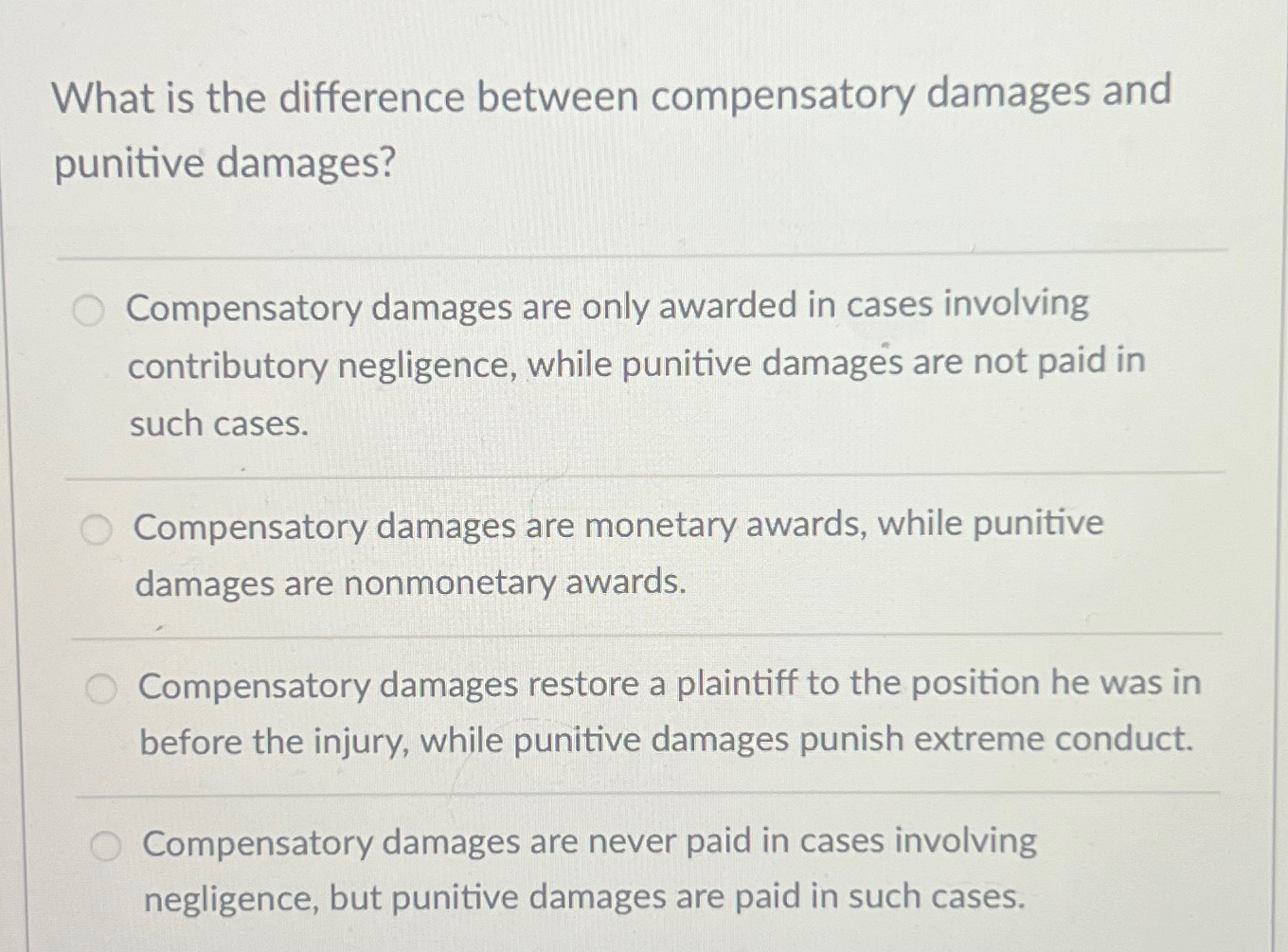 Solved What is the difference between compensatory damages | Chegg.com