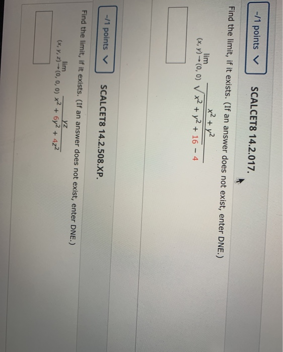 Solved |-/1 points SCALCET8 14.2.017. Find the limit, if it | Chegg.com