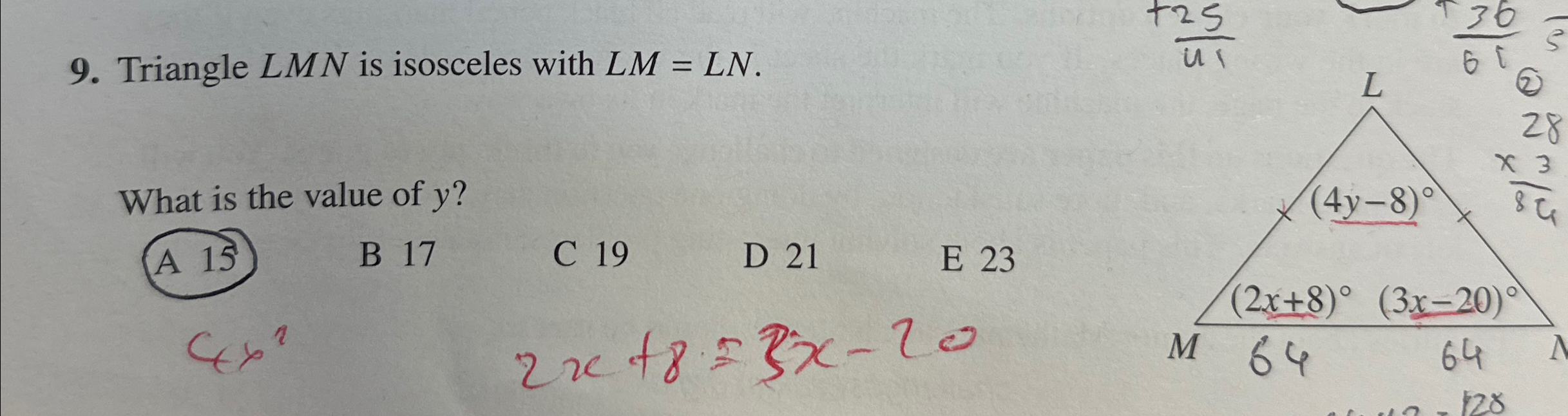 Solved Triangle LMN ﻿is isosceles with LM=LN.What is the | Chegg.com