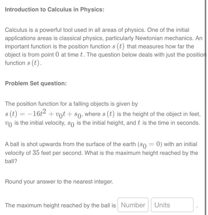 Solved Introduction to Calculus in Physics: Calculus is a | Chegg.com
