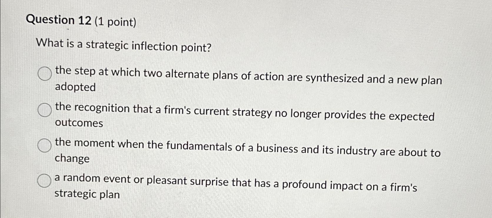 Solved Question 12 (1 ﻿point)What is a strategic inflection | Chegg.com