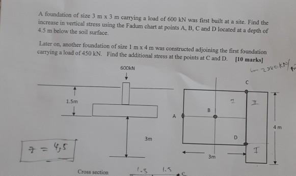 Solved A foundation of size 3 mx 3 m carrying a load of 600 | Chegg.com