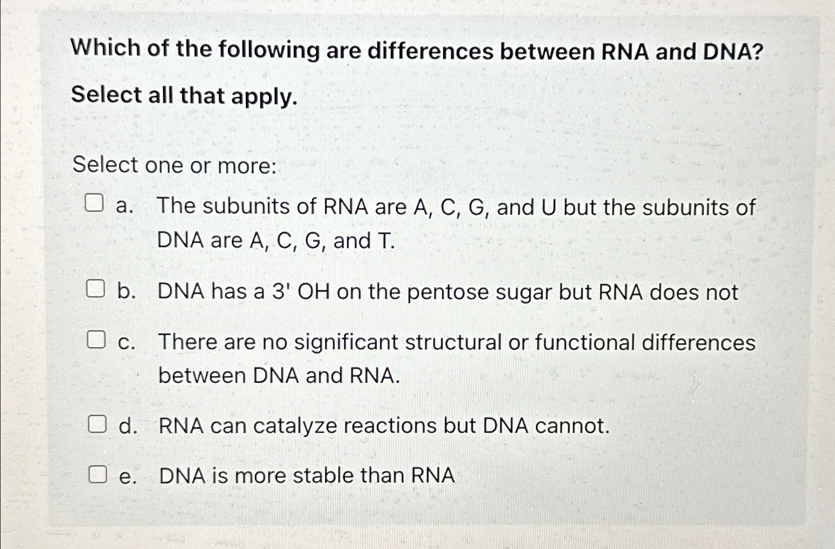 Solved Which of the following are differences between RNA | Chegg.com
