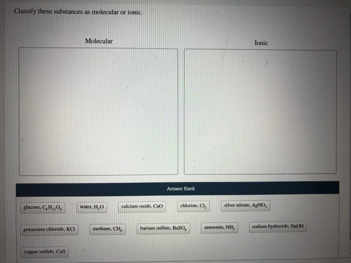 Solved Classify these substances as molecular or ionic. | Chegg.com
