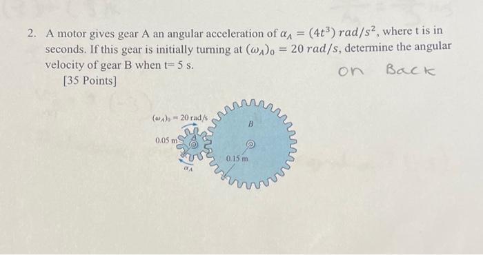 Solved 2. A motor gives gear A an angular acceleration of | Chegg.com