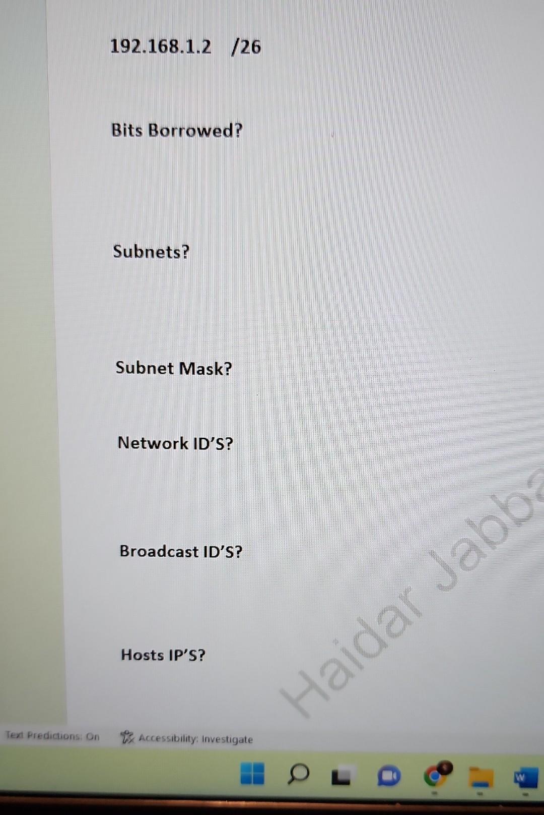 Solved 192.168.1.2/26 Bits Borrowed? Subnets? Subnet Mask? | Chegg.com
