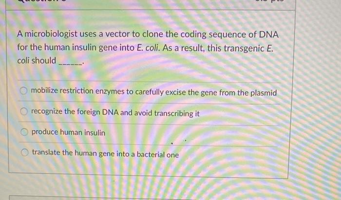 Solved A microbiologist uses a vector to clone the coding | Chegg.com
