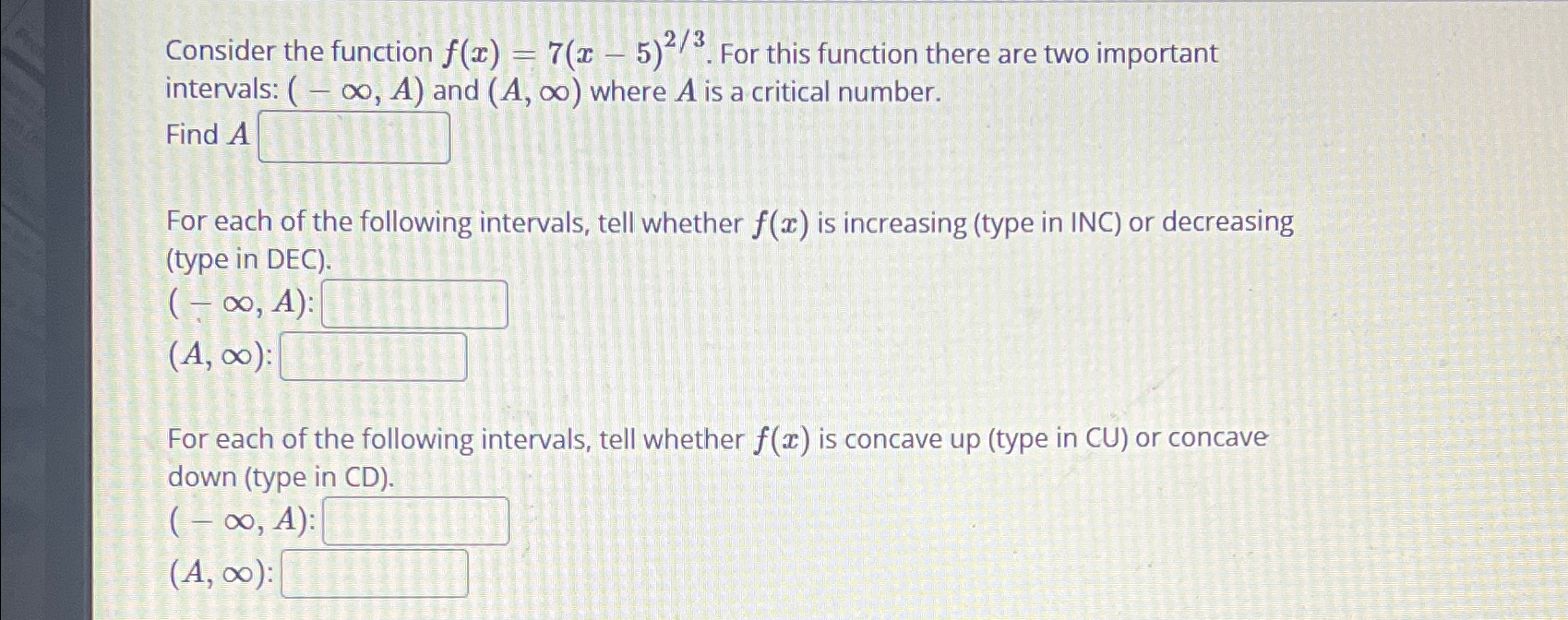 Solved Consider the function f(x)=7(x-5)23. ﻿For this | Chegg.com