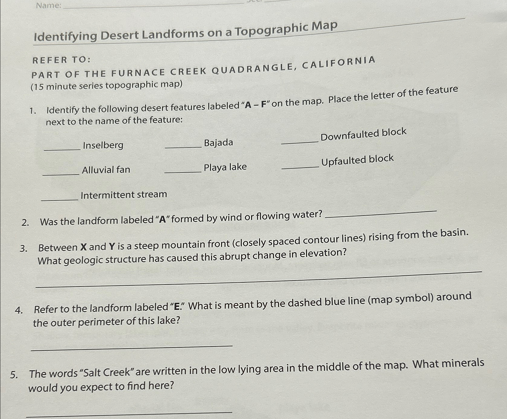 Solved Name:q,Identifying Desert Landforms on a Topographic | Chegg.com