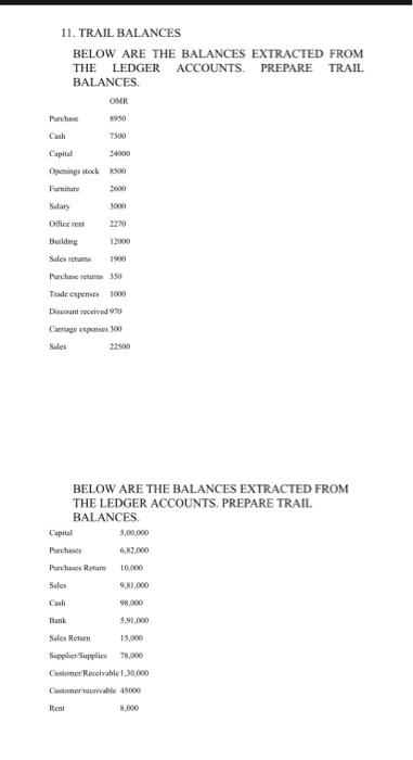 Solved 11. TRAIL BALANCES BELOW ARE THE BALANCES EXTRACTED | Chegg.com
