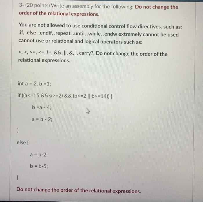 Solved 3- (20 points) Write an assembly for the following: | Chegg.com