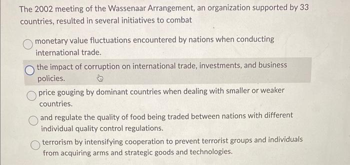 Solved The 2002 meeting of the Wassenaar Arrangement, an | Chegg.com