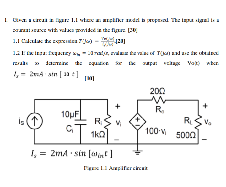 Solved Vo(jw).(20) 1. Given a circuit in figure 1.1 where an | Chegg.com